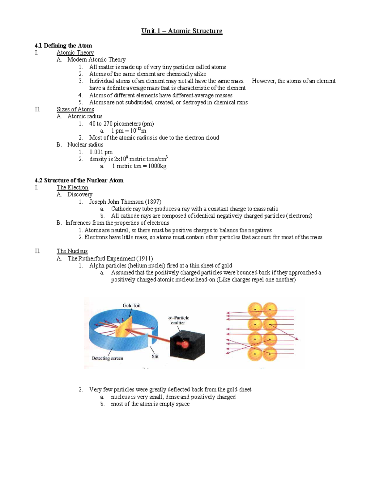 Unit 1 – Atomic Structure - Unit 1 – Atomic Structure 4 Defining the ...