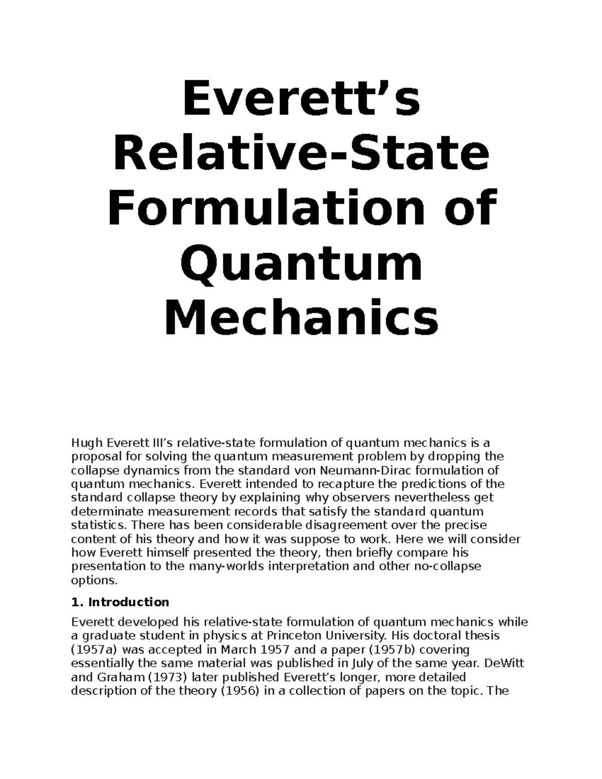 Lecture 20 Everett’s Relative-State Formulation of Quantum Mechanics ...