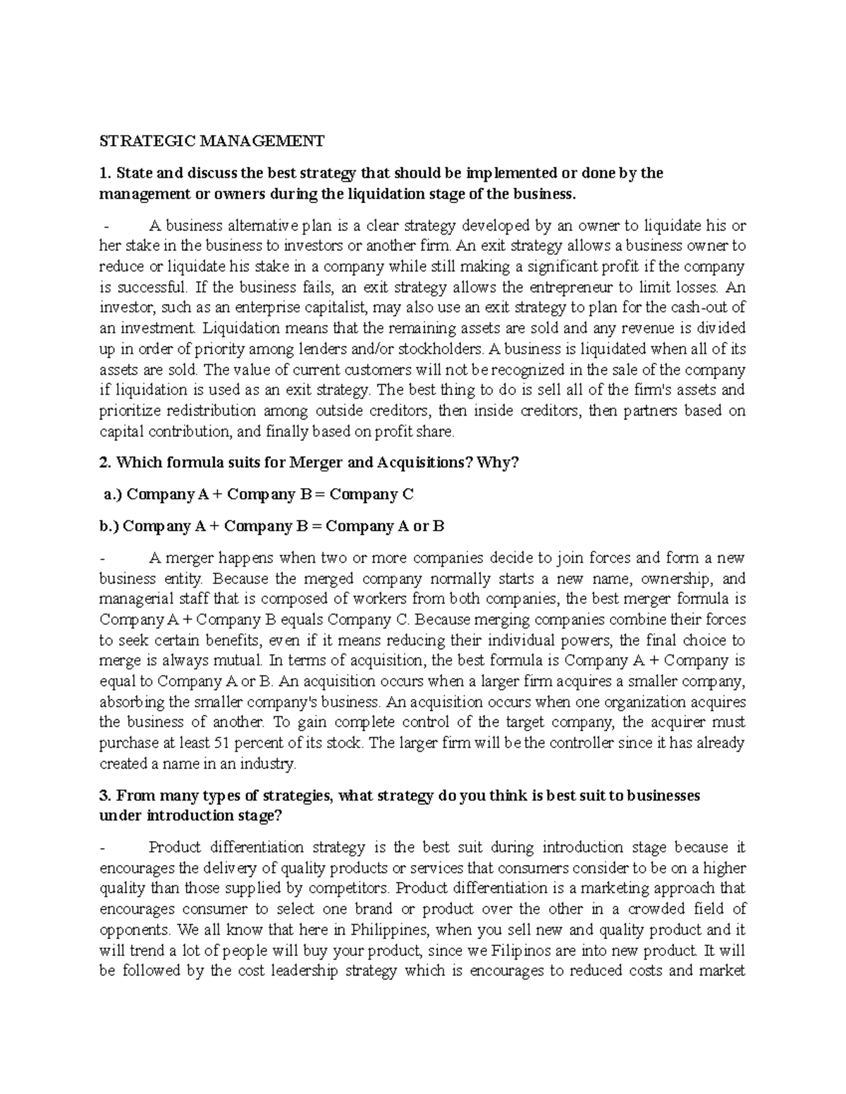 Strategic Management Activity - STRATEGIC MANAGEMENT 1. State and ...