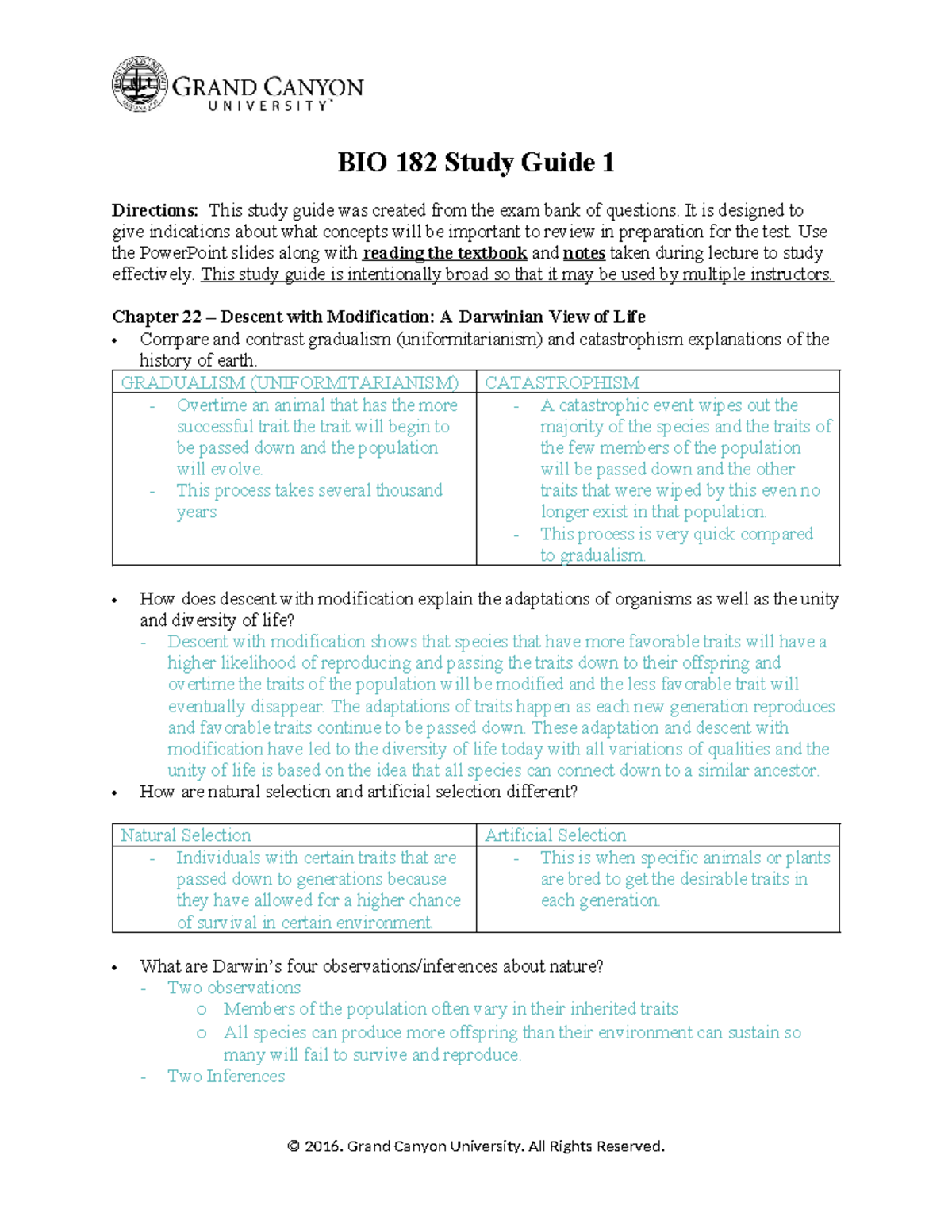 BIO 182 RS Study Guide 1 - BIO 182 Study Guide 1 Directions: This study ...