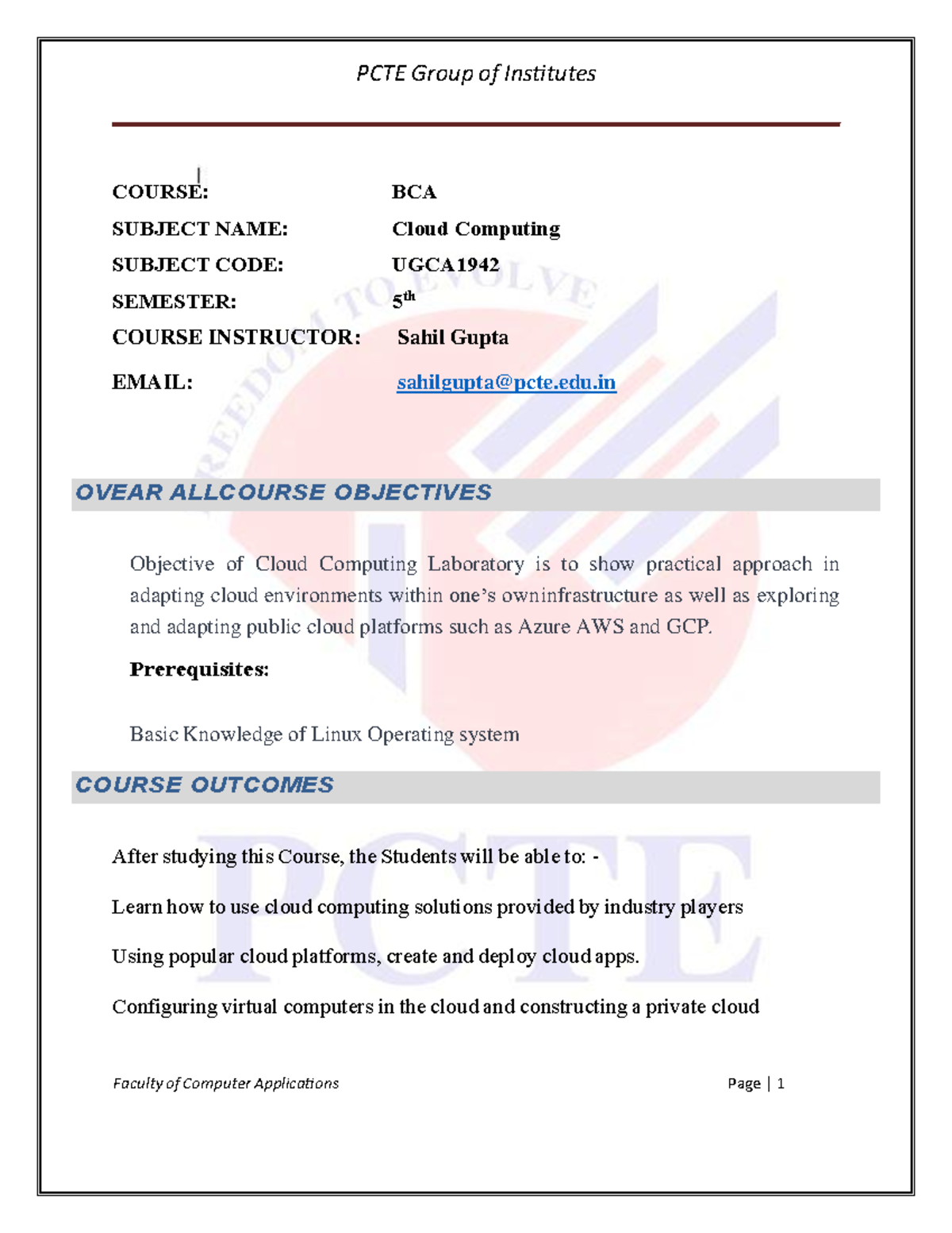 Cloud computing lab UGCA 1942 - COURSE: BCA SUBJECT NAME: Cloud Computing SUBJECT CODE: UGCA ...