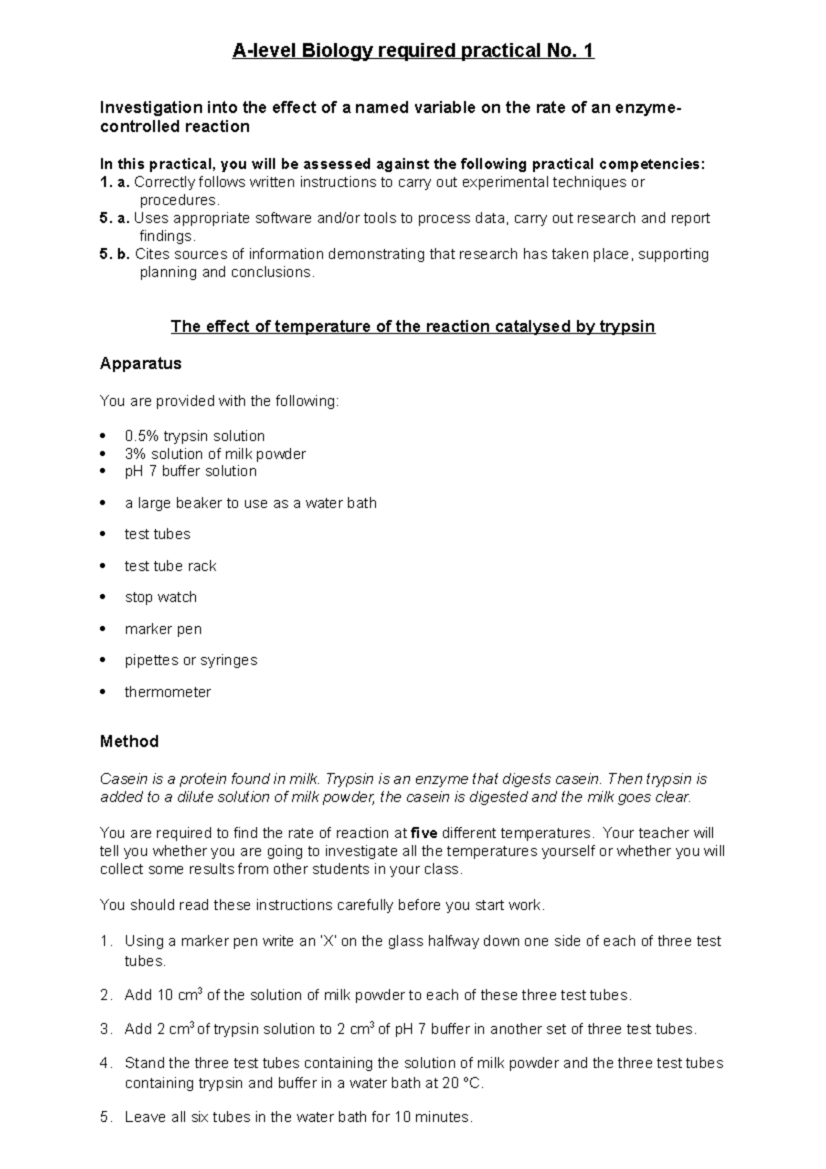 Practical 1 student sheet - A-level Biology required practical No. 1 ...