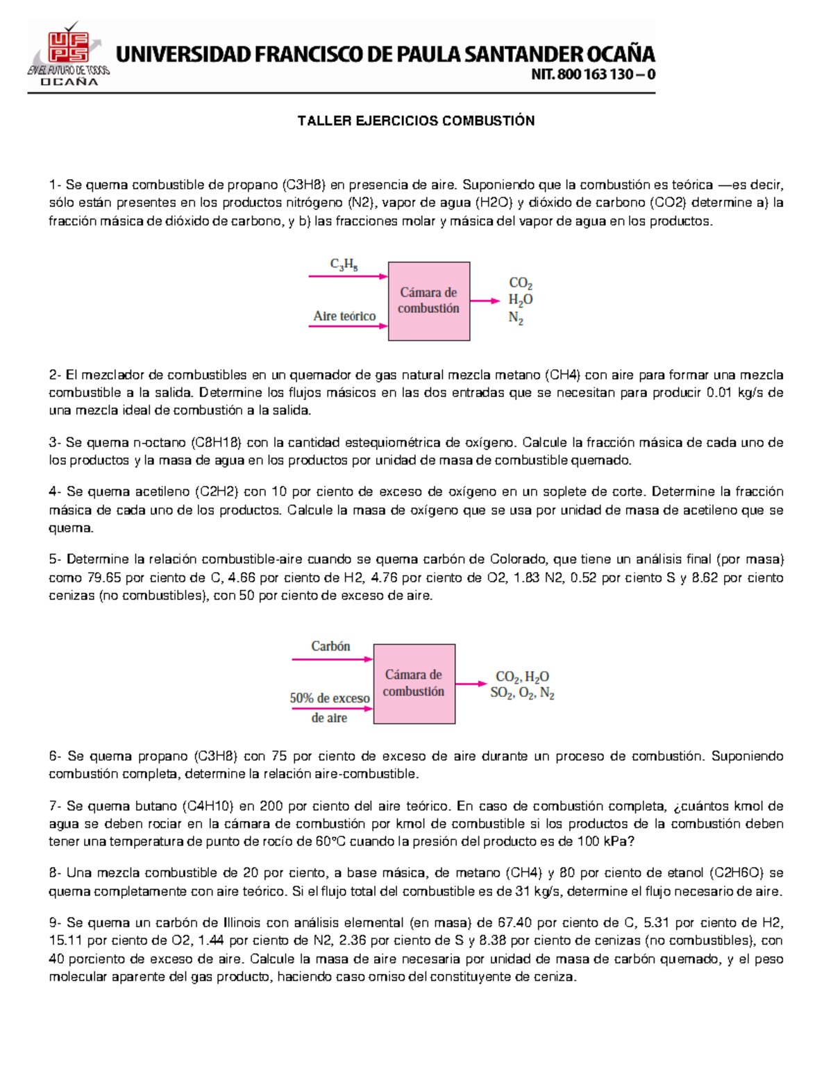 Ejercicios combustion - TALLER EJERCICIOS COMBUSTIÓN 1- Se quema ...