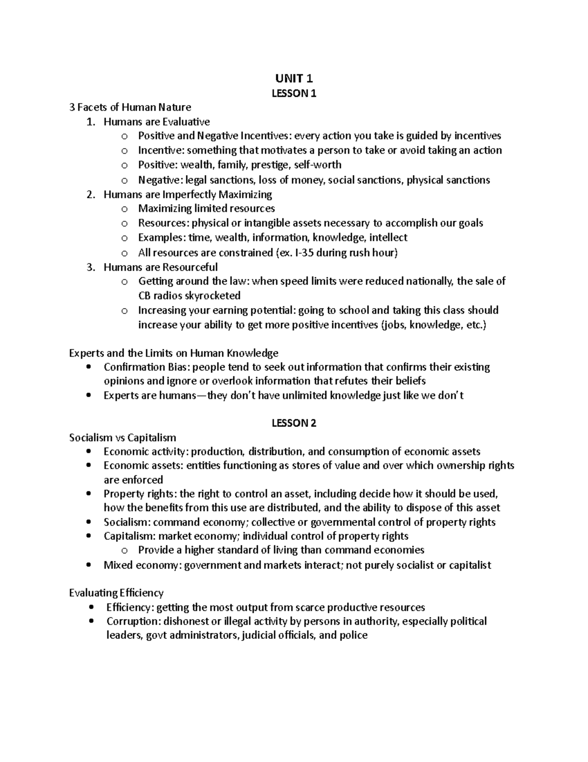 Unit 1 - Lecture notes 1 - UNIT 1 LESSON 1 3 Facets of Human Nature 1 ...