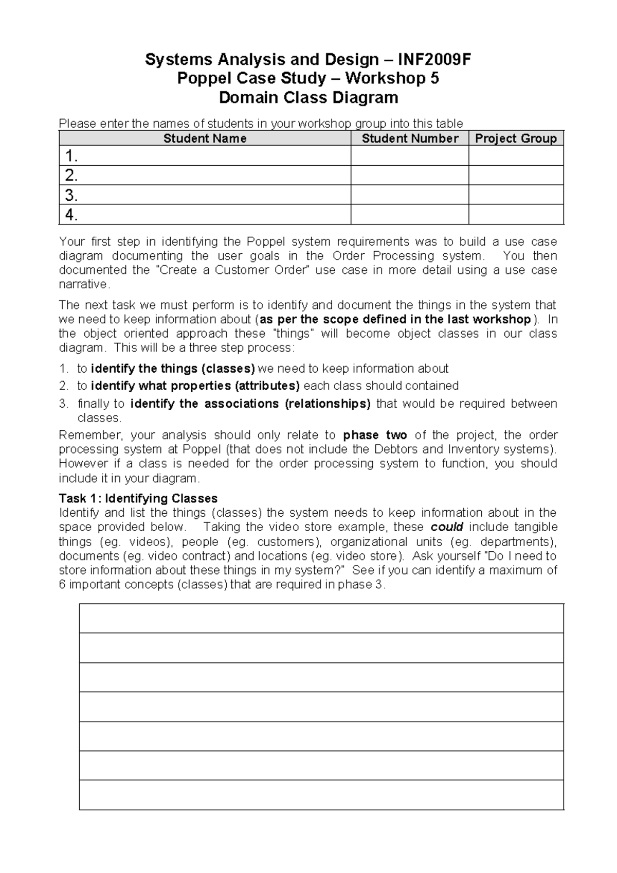 Workshop 5 - Systems Analysis and Design – INF2009F Poppel Case Study – Workshop 5 Domain Class ...