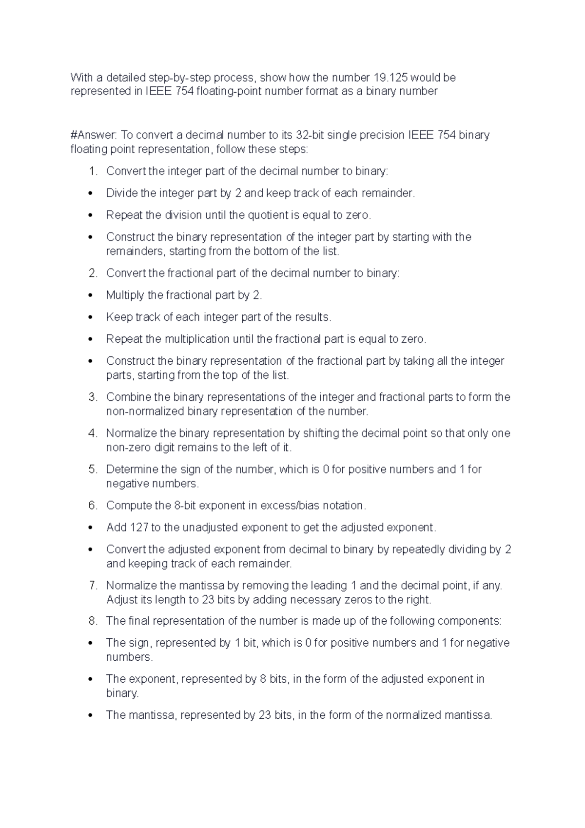 IEEE 754 Floating point Number Format Convert The Integer Part Of The