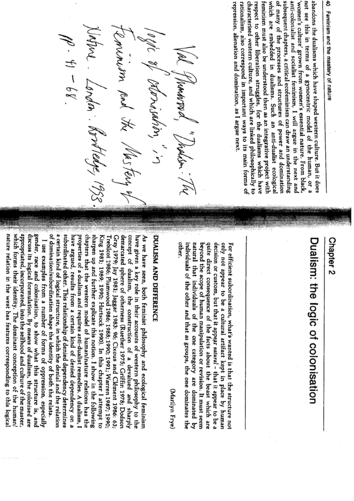 SOSC Plumwood - Summary Introduction to social science - sosc1000 - Studocu