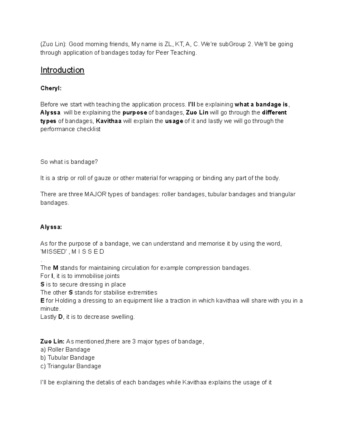 Reference Script for Patient Teaching - (Zuo Lin): Good morning friends ...