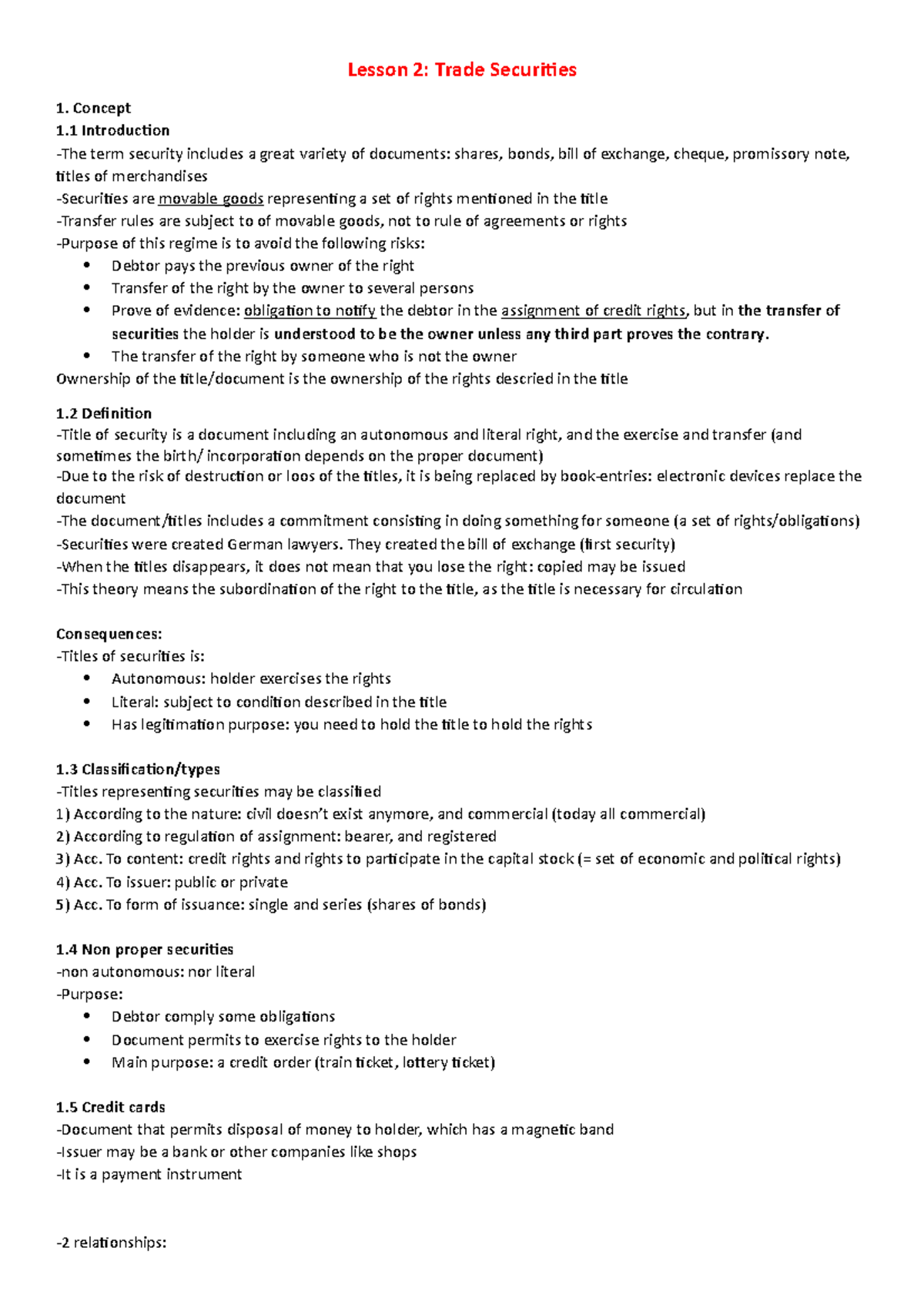 TRADE SECURITIES - Lesson 2: Trade Securities 1. Concept 1 Introduction ...