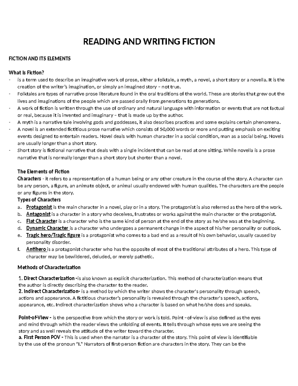 Reading AND Writing Fiction - READING AND WRITING FICTION FICTION AND ...