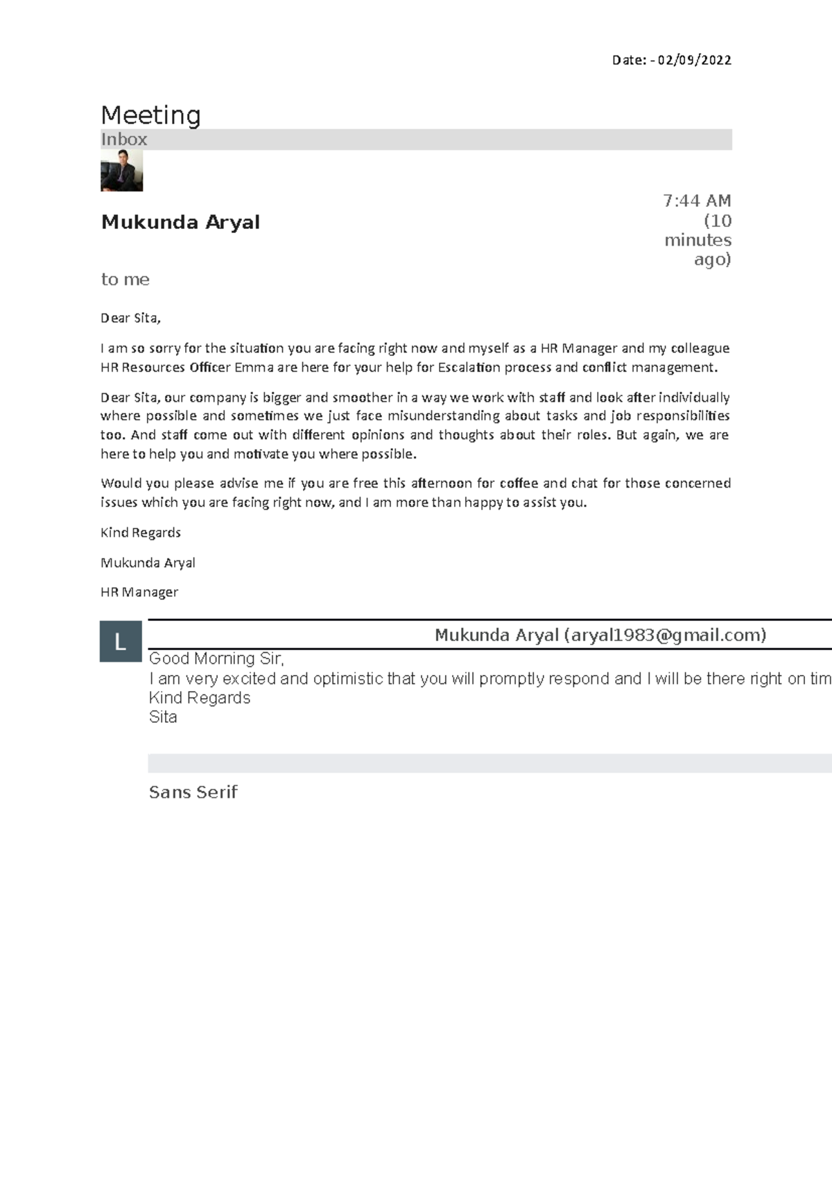 Email consultation - Weekly Tuotorial Activites - Date: - 02/09 ...