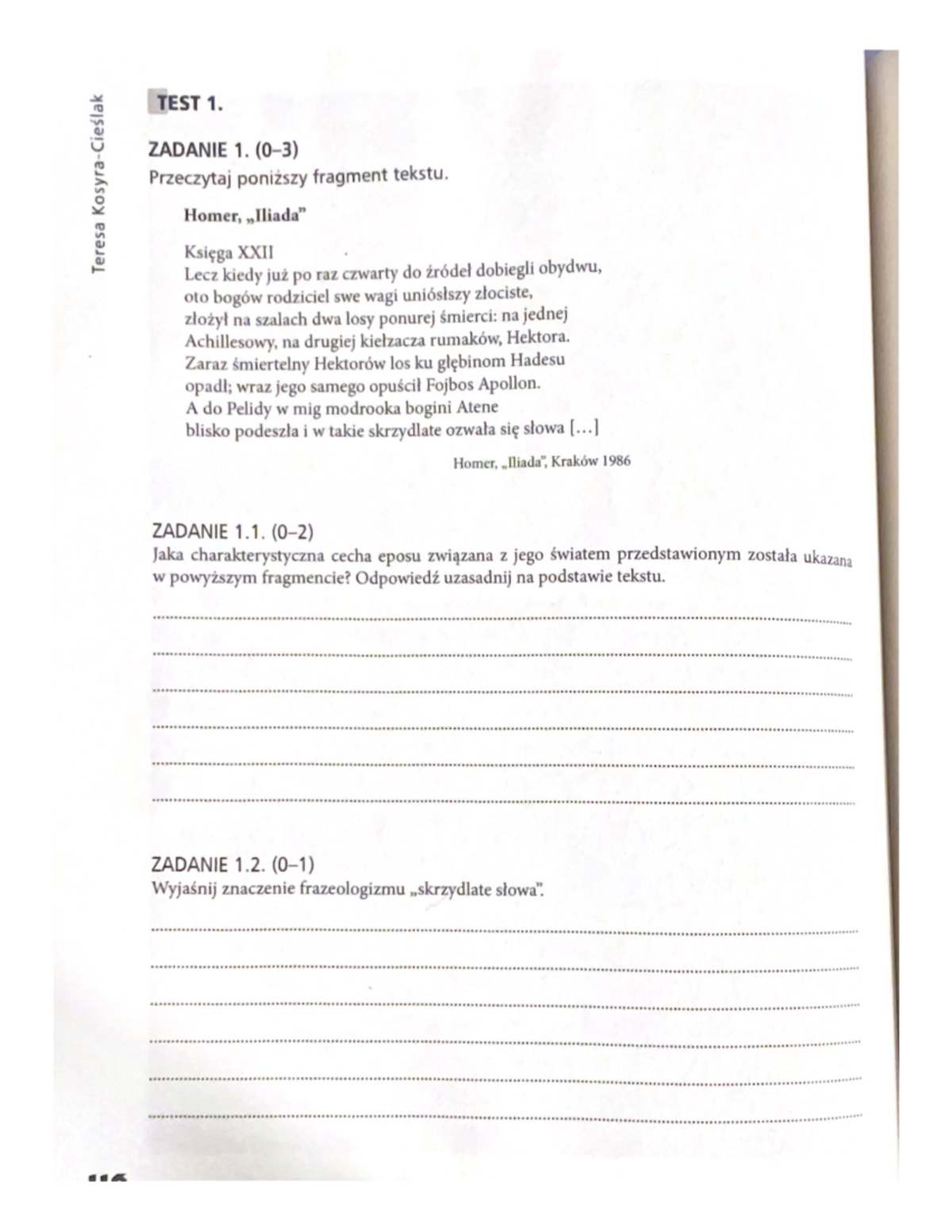 Antyk test - Sprawdzian Polski - TEST 1. ZADANIE 1. Przeczytaj ponizszy ...