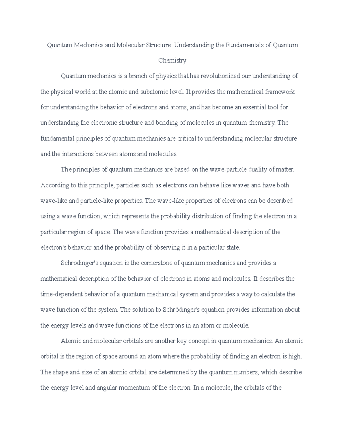 Understanding the Fundamentals of Quantum Chemistry - Quantum Mechanics ...