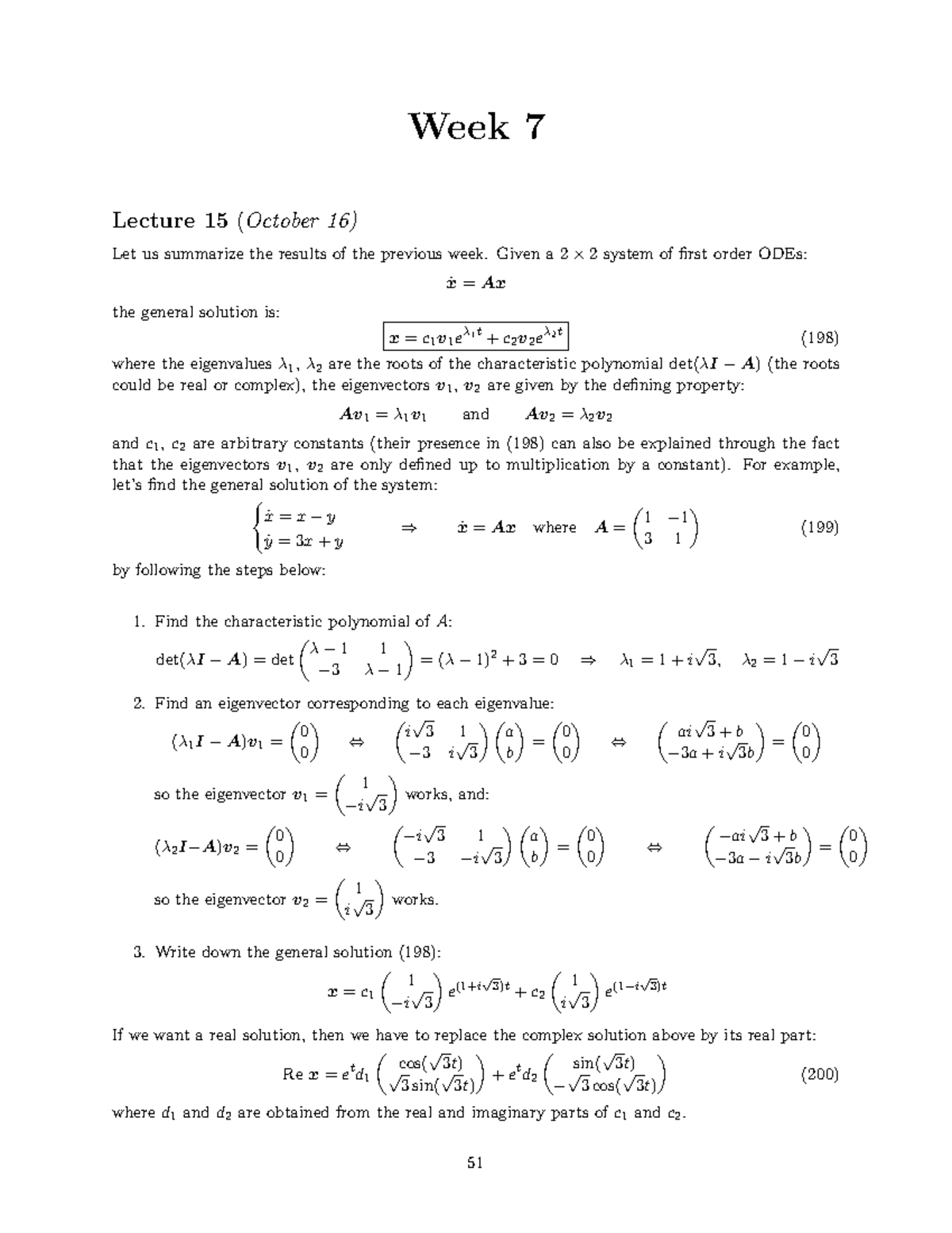 1803 Lecture Summary Notes 6 Week 7 Lecture 15 October 16 Let Us Summarize The Results Of