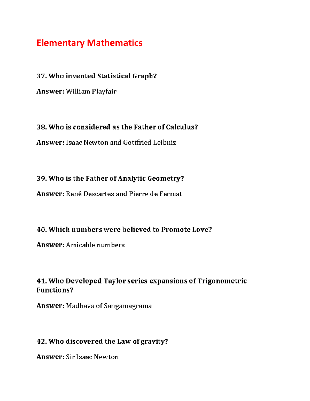 Elementary Mathematics notes 3 - Elementary Mathematics Who invented ...