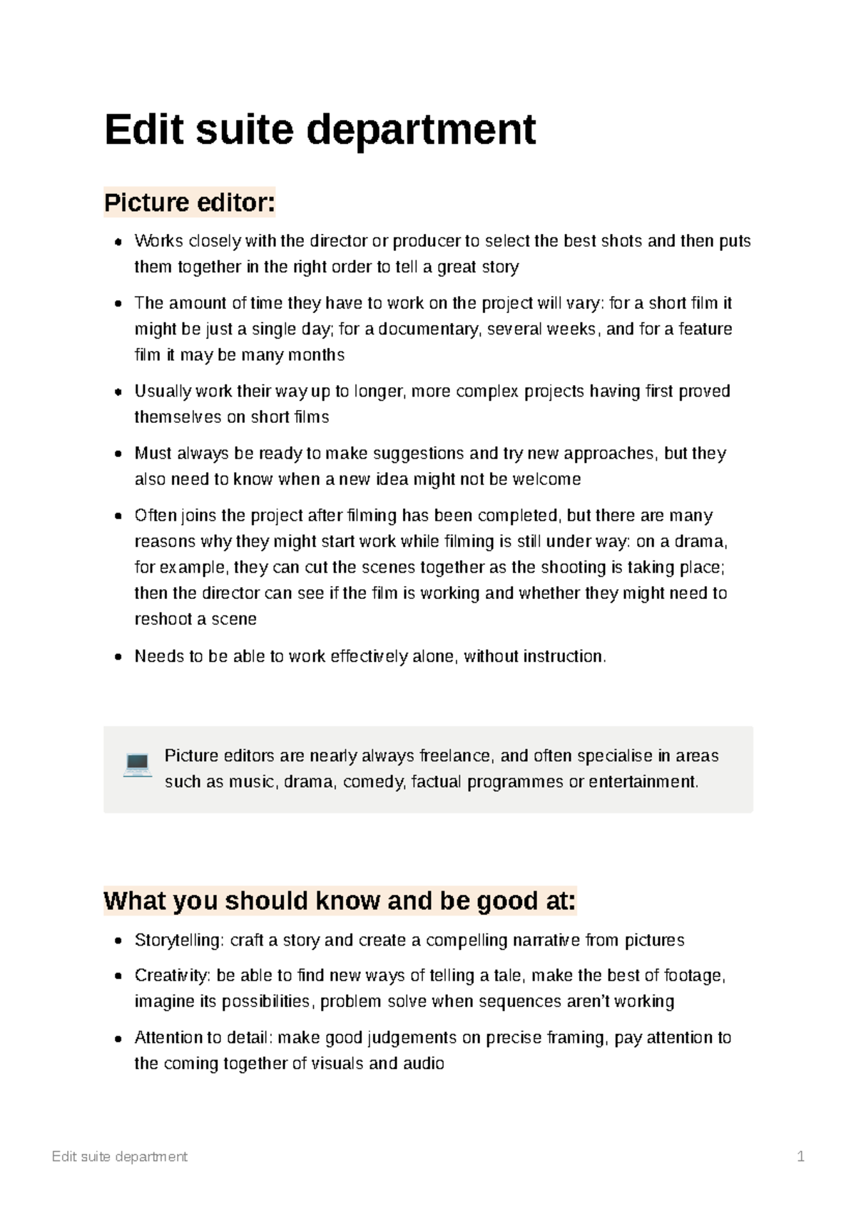 Edit suite department - Role and responsibilities of the Picture editor ...