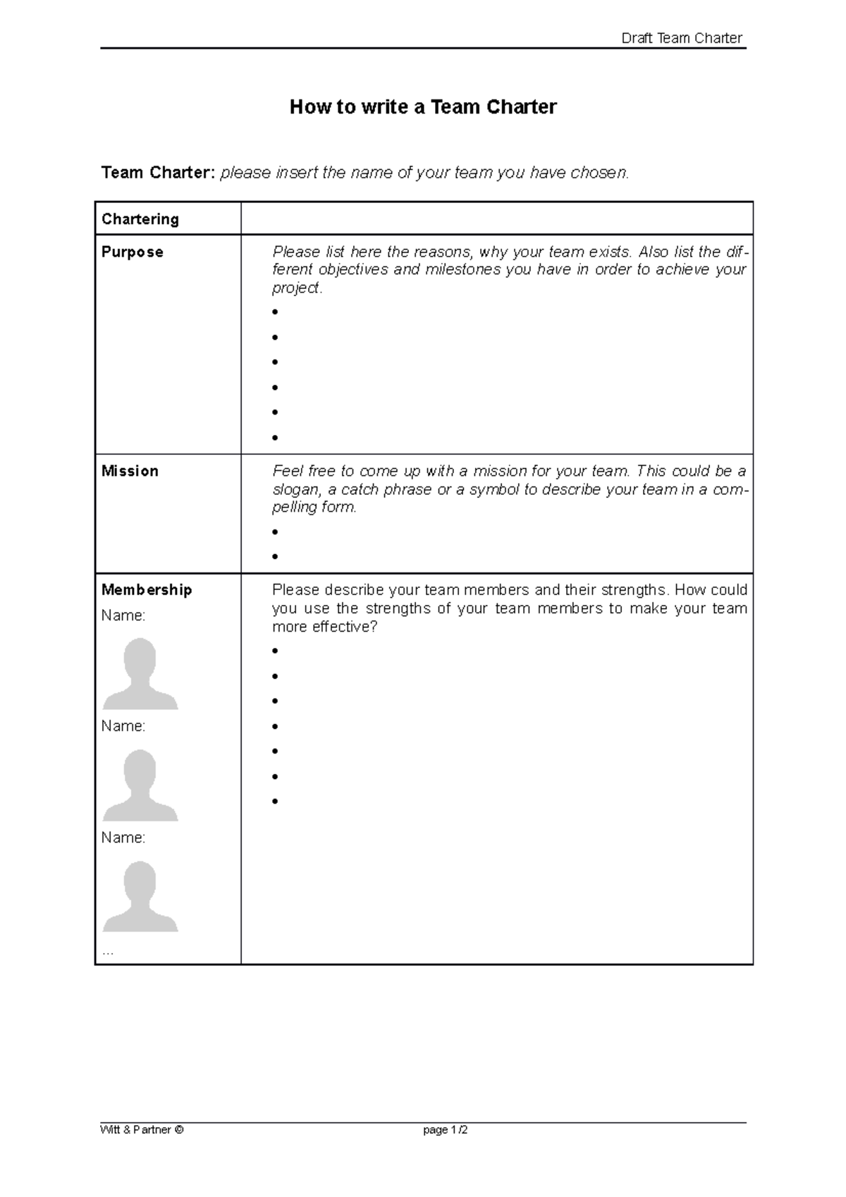 Draft Team Charter - Draft Team Charter How to write a Team Charter ...