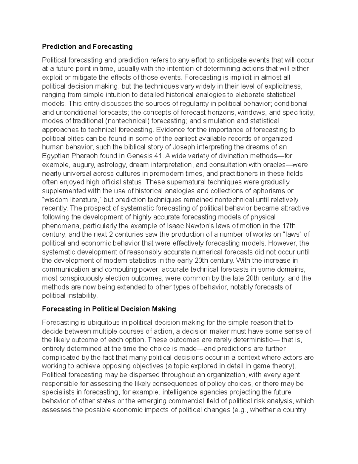 Prediction and Forecasting - Prediction and Forecasting Political ...