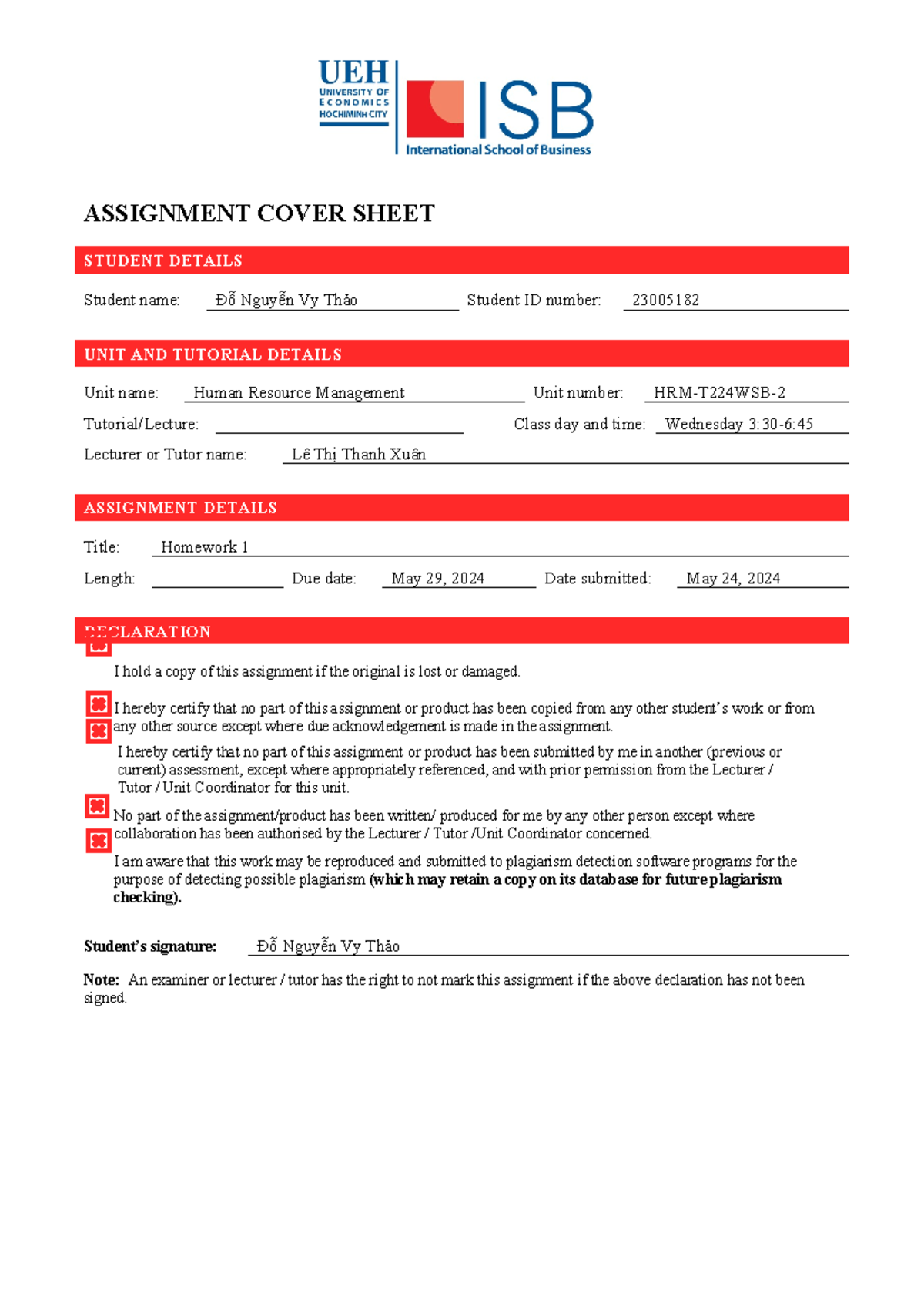 Bản sao của Individual Assignment Cover Sheet ISB - ASSIGNMENT COVER ...