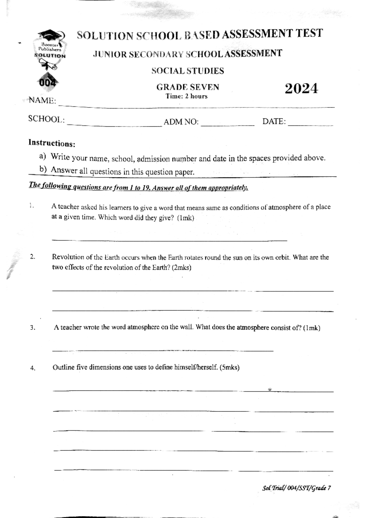 Grade 7 solution 004 social - SOLUTION SCHOOL BASED ASSESSMENT TEST ...
