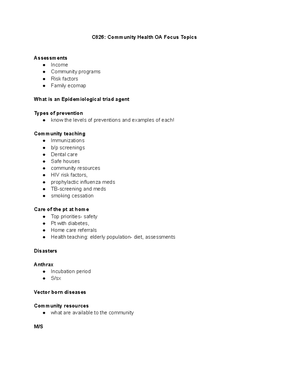 C826 Focus Topics - C826: Community Health OA Focus Topics Assessments ...