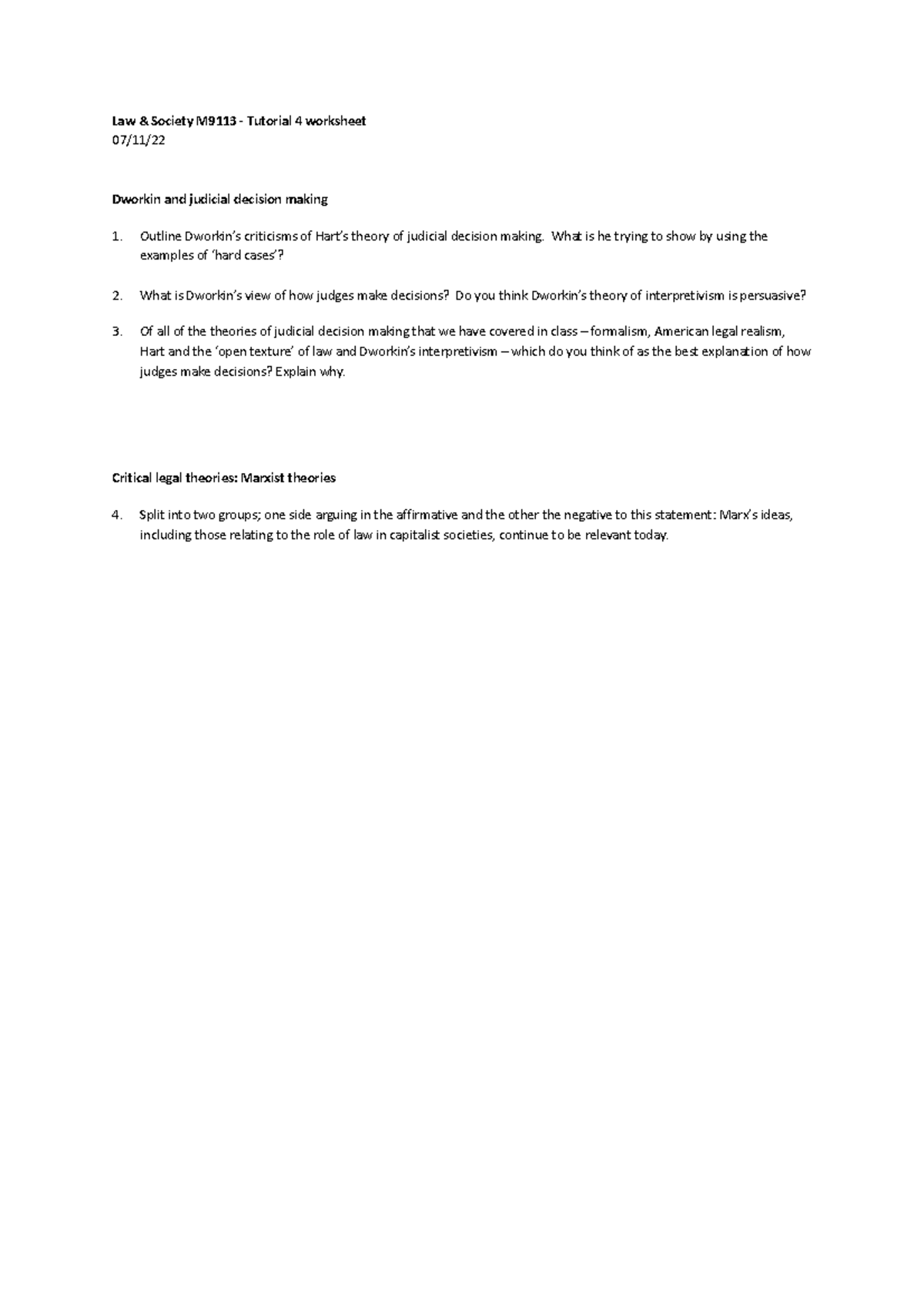 Tutorial 4 worksheet - ... - Law & Society M9113 - Tutorial 4 worksheet ...