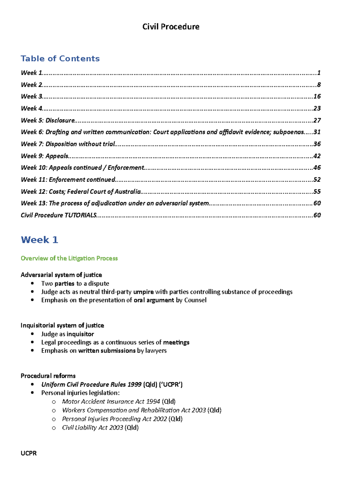 Civil Procedure Table of Contents - Studocu