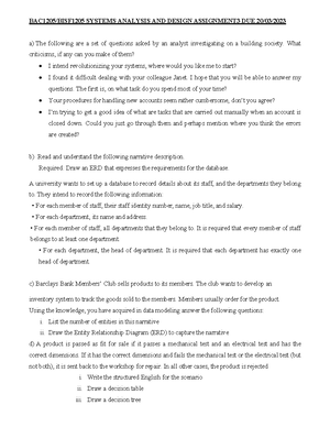 Assignment 1 - SYSTEMS ANALYSIS AND DESIGN ASSIGNMENT a) Define CASE tools and explain why you ...