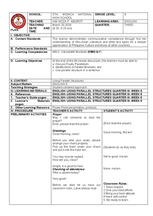 Elements of a story DLP - DETAILED LESSON PLAN SCHOOL: STA. MONICA ...