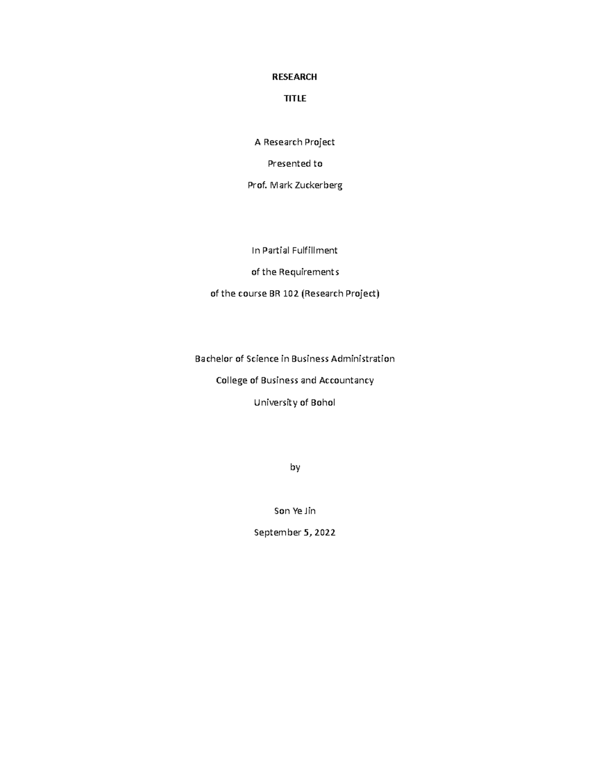 Activity 1 Template blank - RESEARCH TITLE A Research Project Presented ...