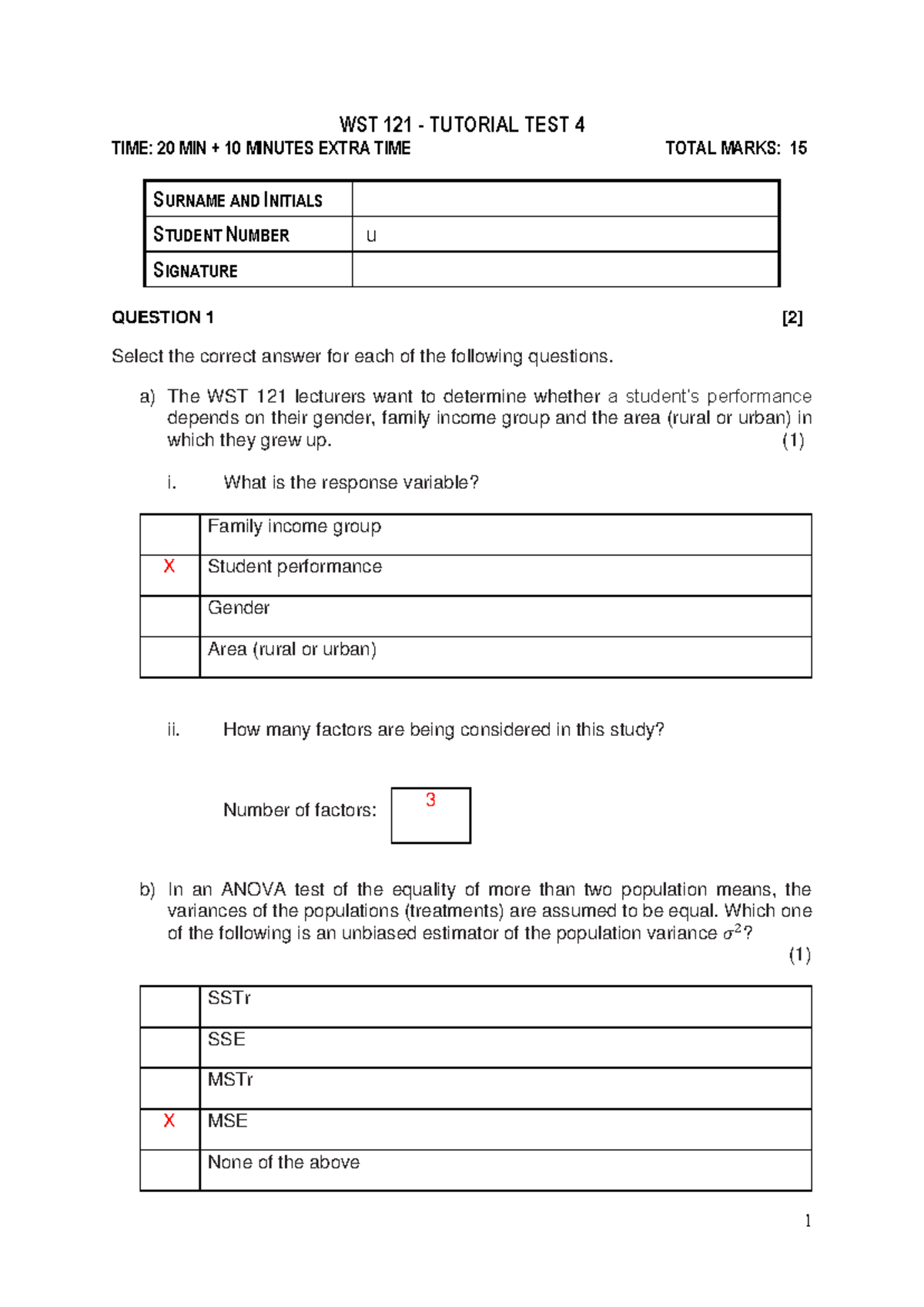 Tutorial Test 4 (Version 2) - Memorandum - WST 121 - TUTORIAL TEST 4 ...
