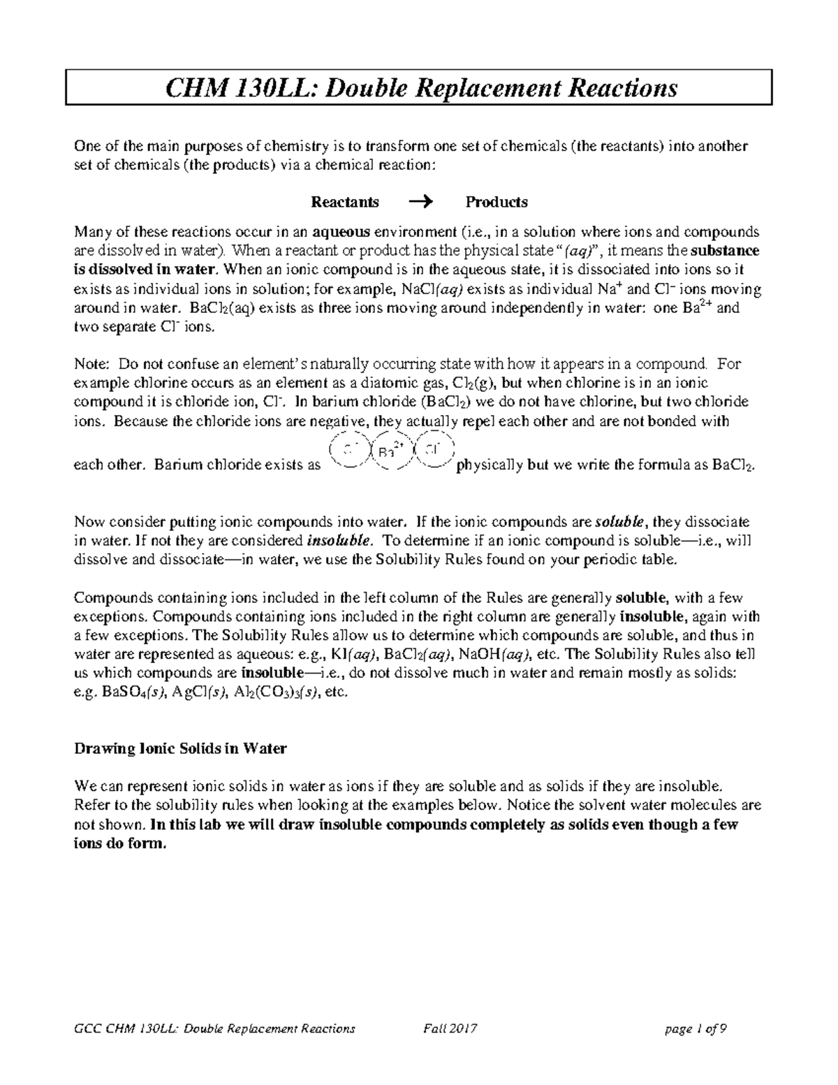 Dblreplace - lab report - CHM 130LL: Double Replacement Reactions One ...