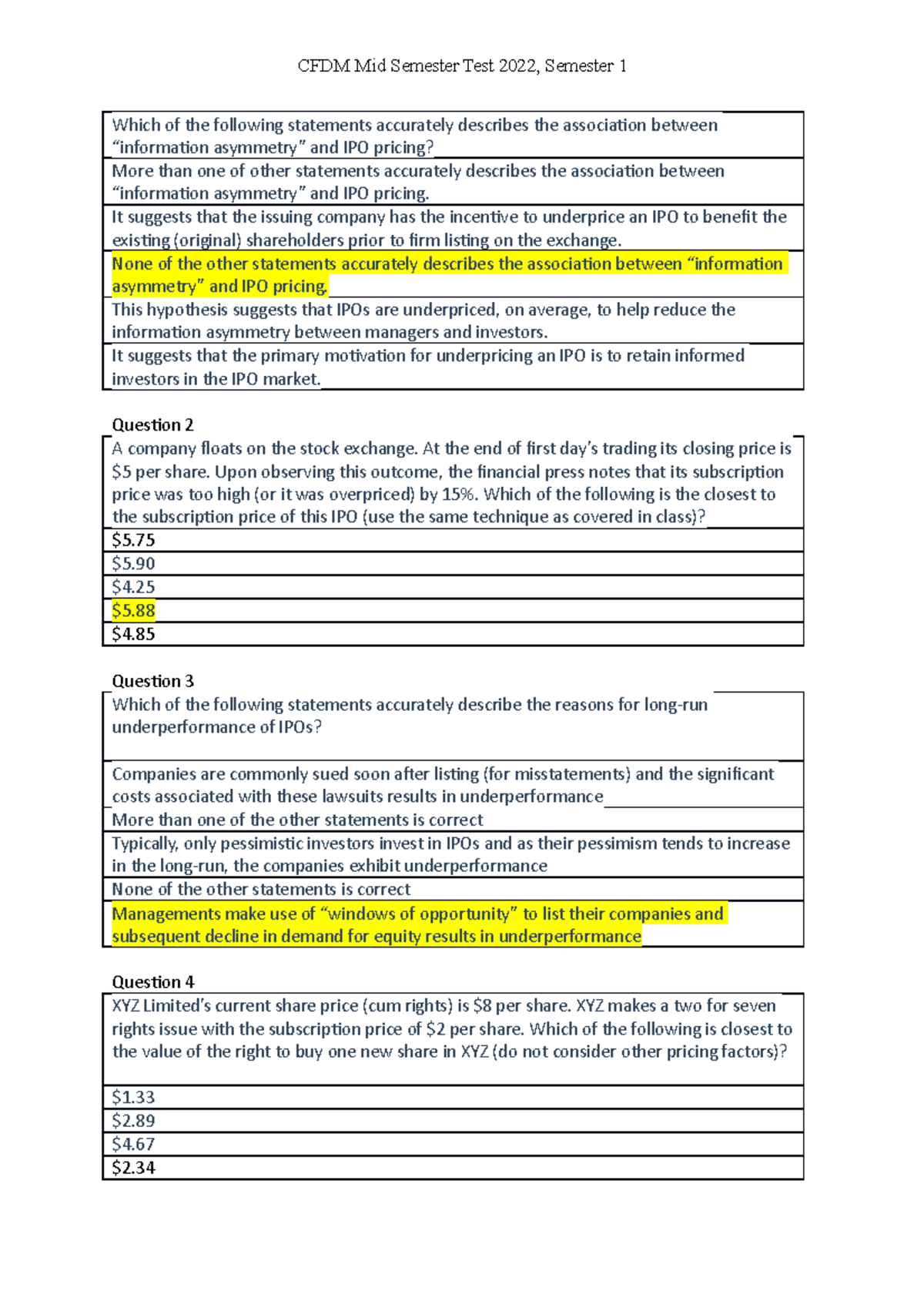 CFDM mid semester test - Which of the following statements accurately ...