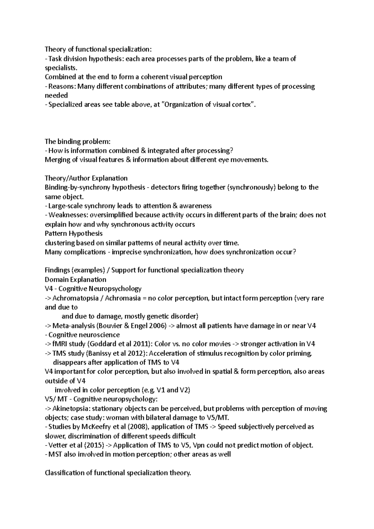 Theory of functional specialization - Combined at the end to form a ...