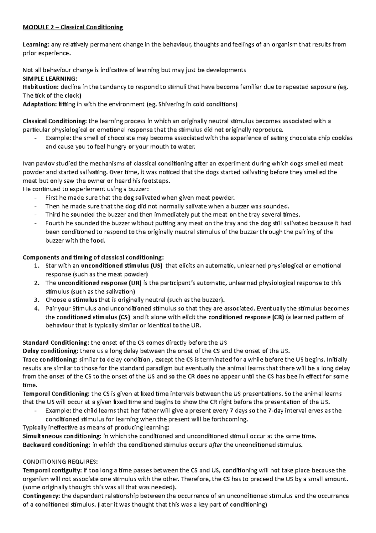 3 - Classical Conditioning - MODULE 2 – Classical Conditioning Learning: any relatively ...