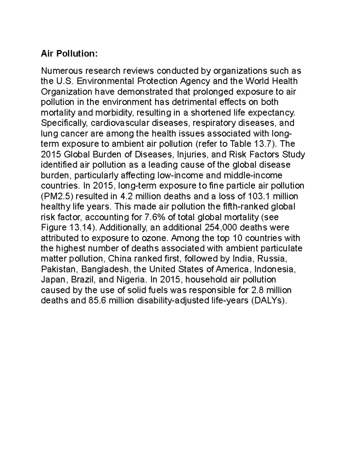 Air Pollution - Notes - Air Pollution: Numerous research reviews ...