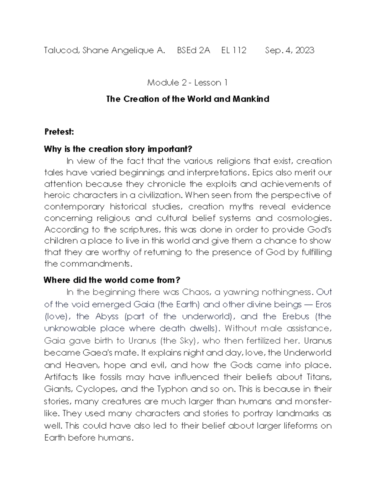 Mythology and Folklore Module 2 - Lesson 1 - Talucod, Shane Angelique A ...