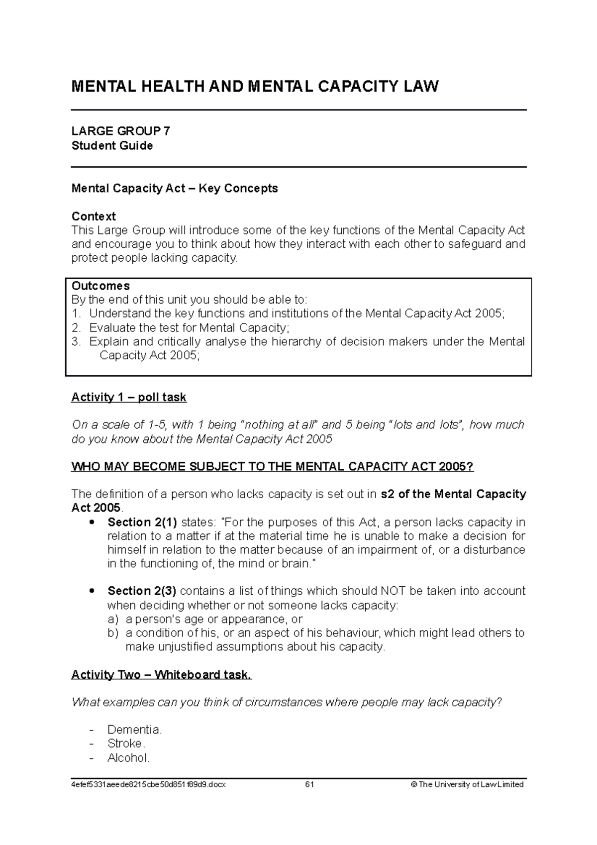 U7 - Mental Capacity Act Introduction (Student Guide) - MENTAL HEALTH ...