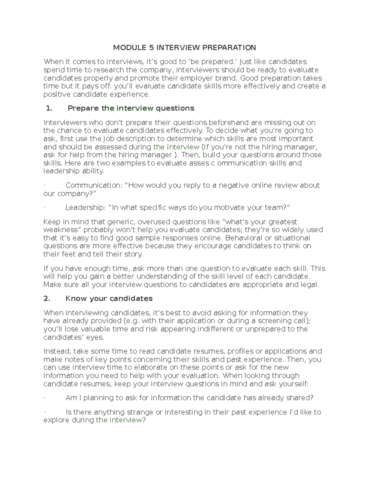 Module 5 Interview Preparation - MODULE 5 INTERVIEW PREPARATION When it ...