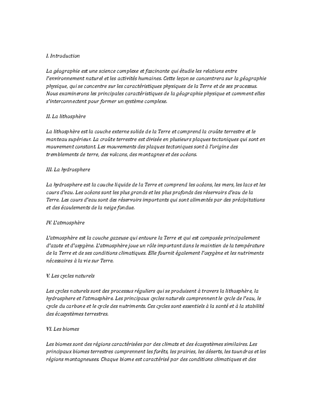 Geography Study Notes - I. Introduction La géographie est une science ...