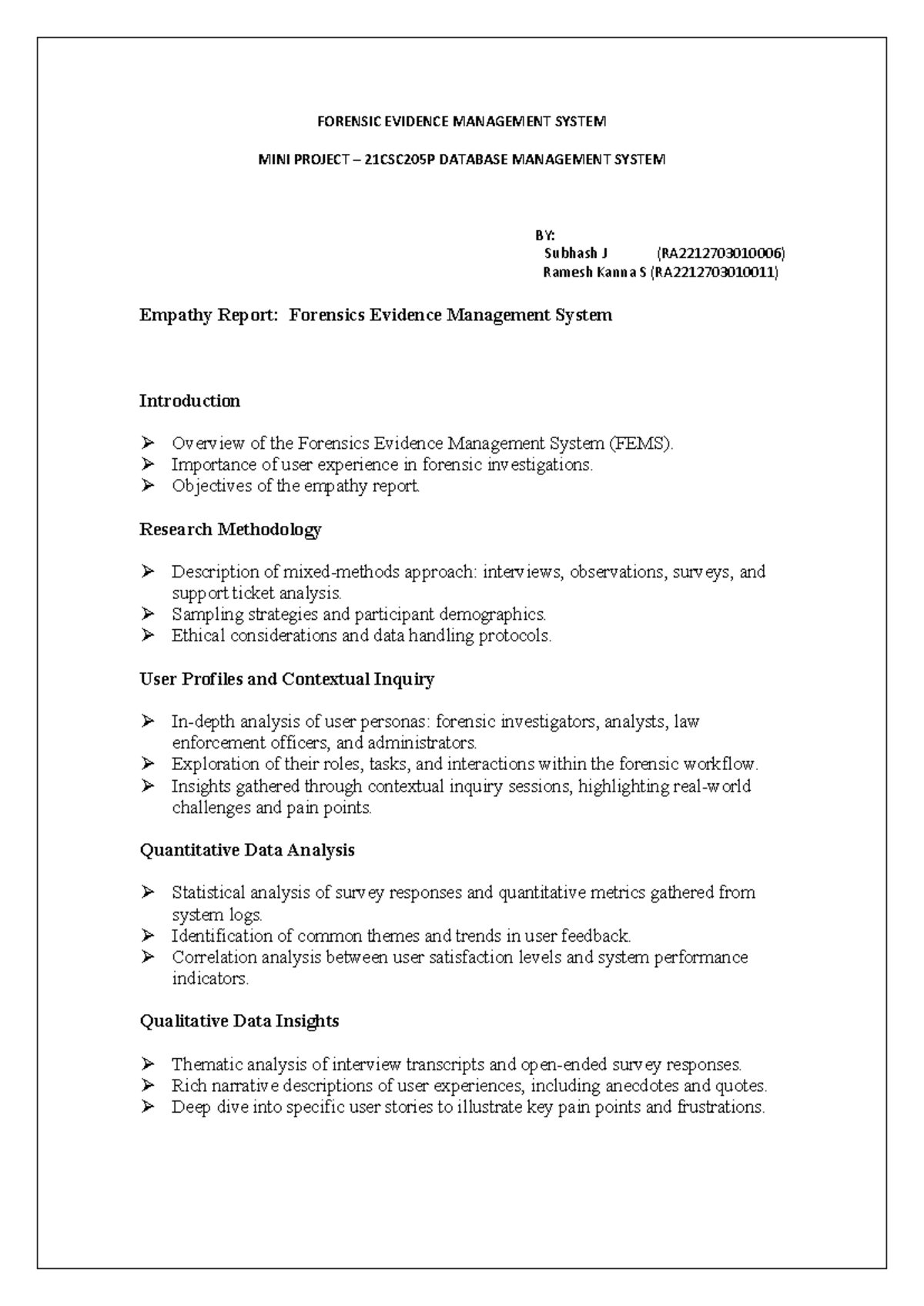 Forensic Evidence Management System Empathy Report 1 - FORENSIC ...