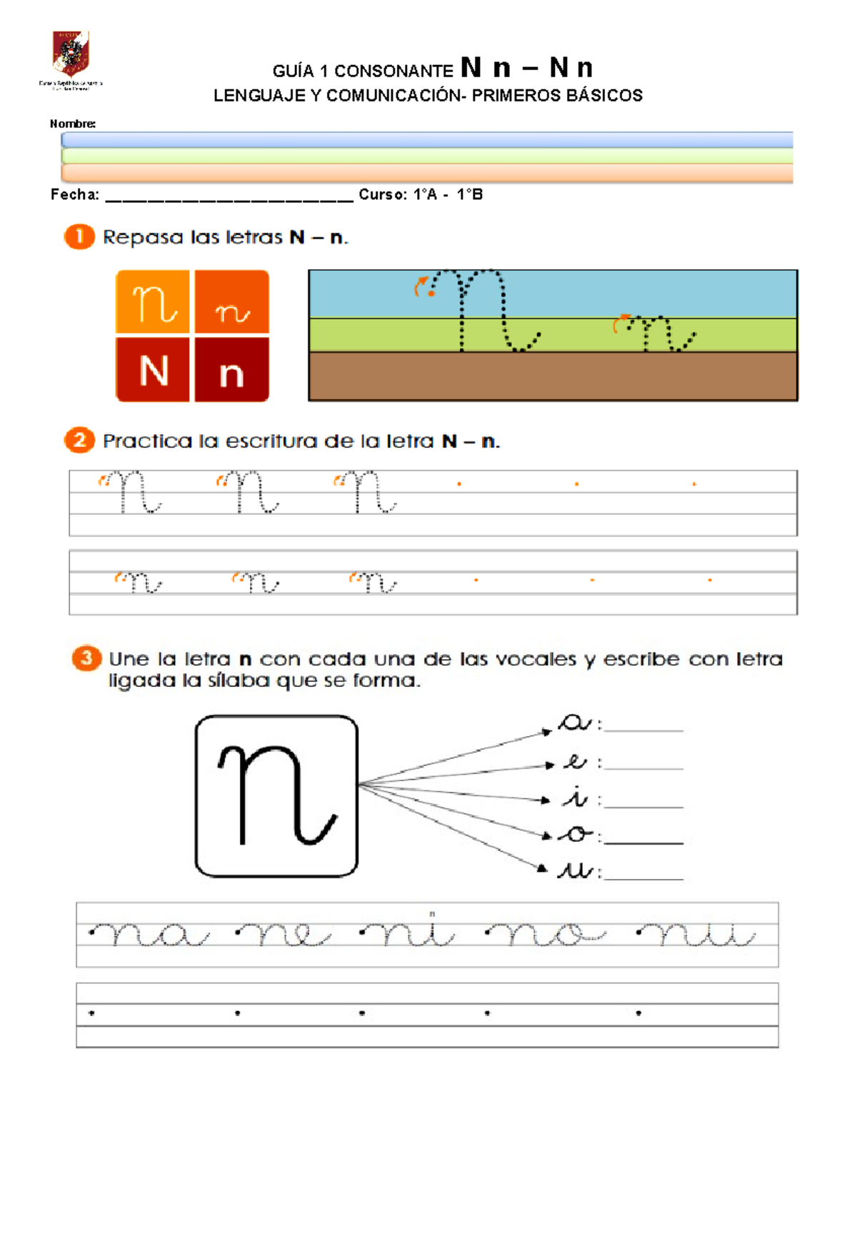 GUÍA 1 Consonante N n - Lenguaje y comunicación - GUÍA 1 CONSONANTE N n ...