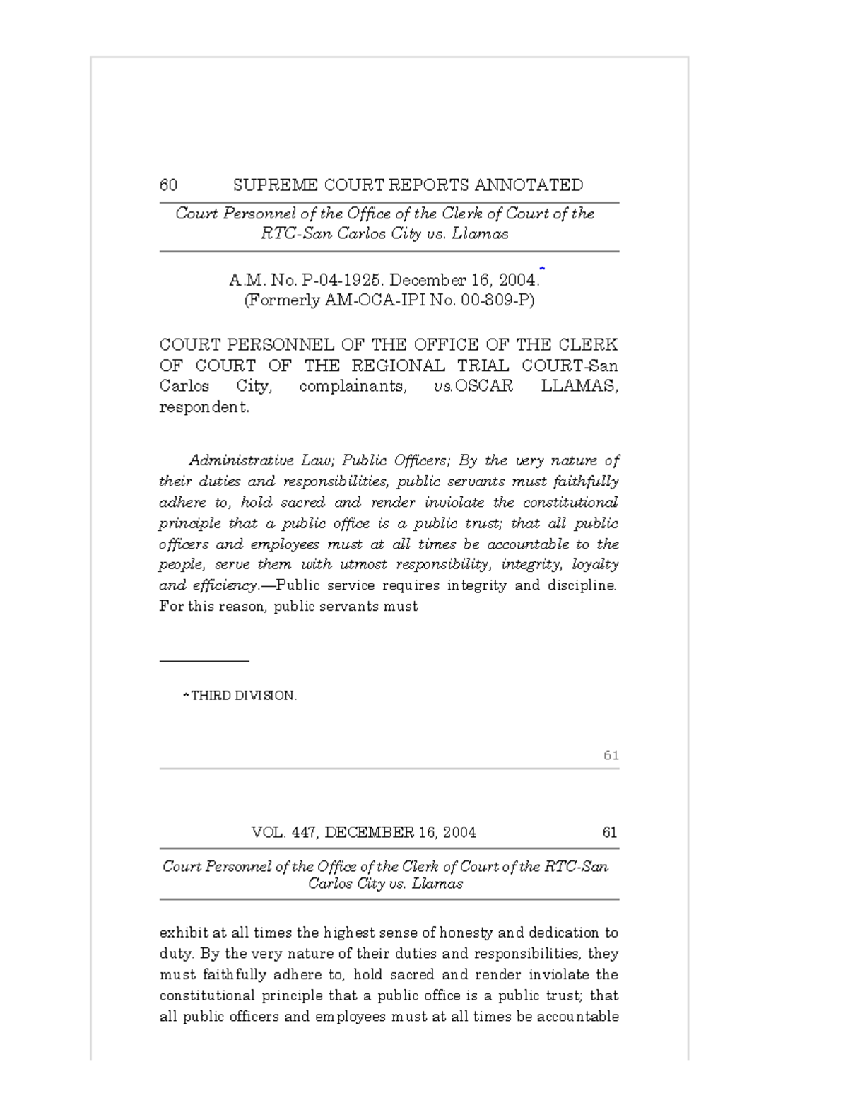 Court Personnel VS Llamas - 60 SUPREME COURT REPORTS ANNOTATED Court ...