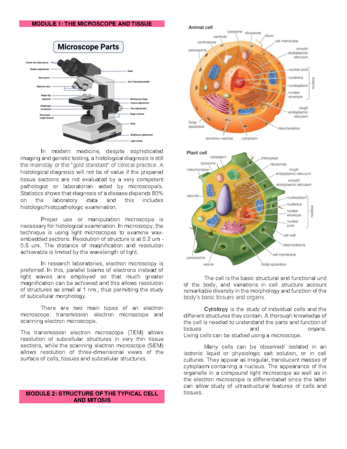 Histo-LAB - MODULE 1: THE MICROSCOPE AND TISSUE In modern medicine, despite sophisticated ...