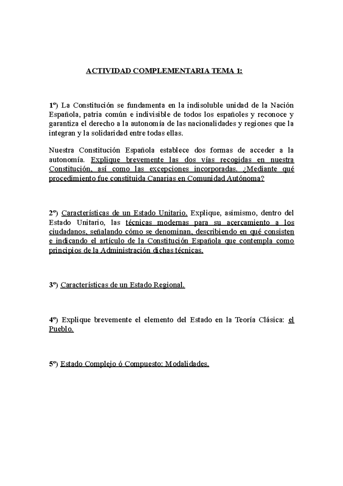 Actividad Complementaria TEMA 1 26 septiembre 2 - ACTIVIDAD COMPLEMENTARIA TEMA 1: 1º) La - Studocu