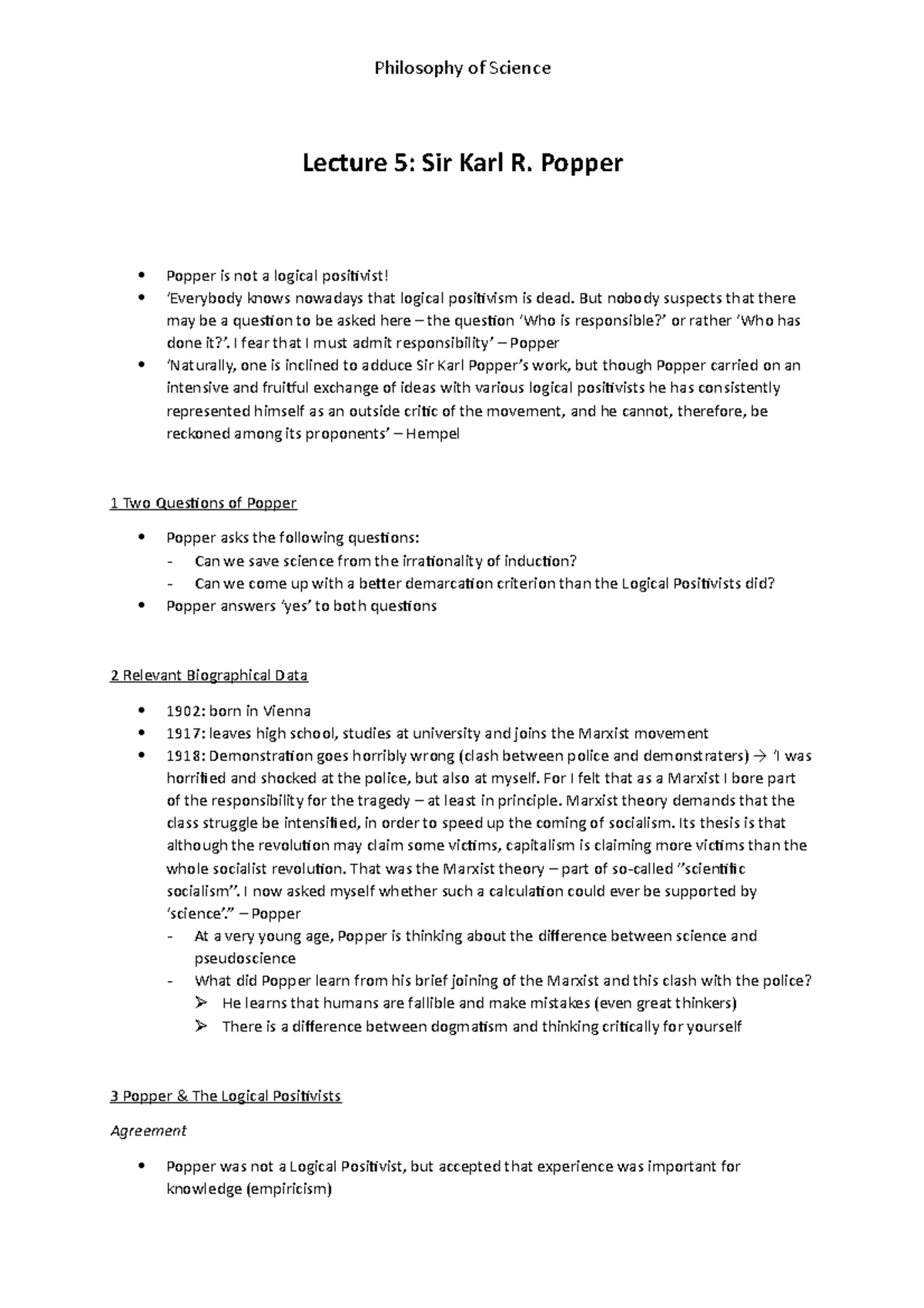 Philosophy of Science Lecture 5 - Sir Karl R. Popper - Philosophy of ...