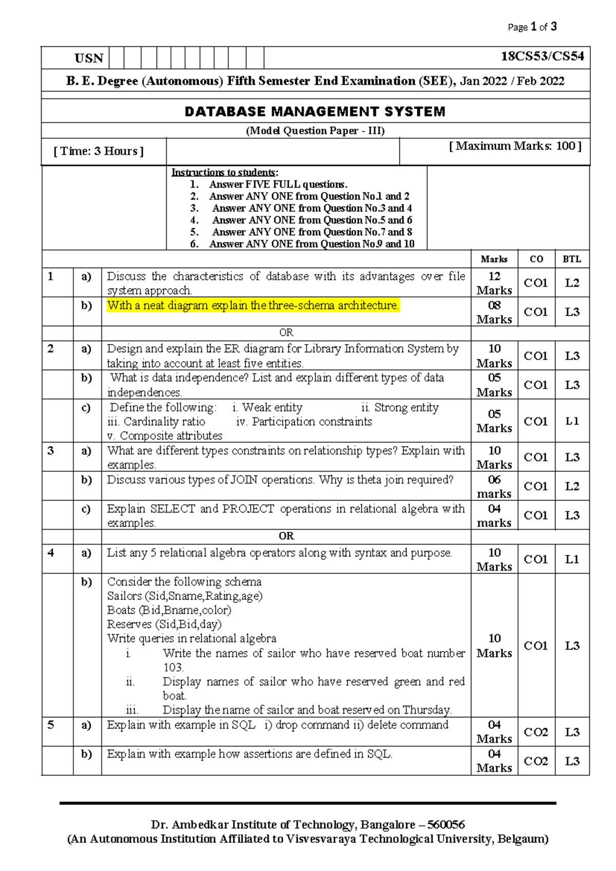 18CS53 MQP-III - afyuvzc - Page 1 of 3 USN 18CS53/CS B. E. Degree ...
