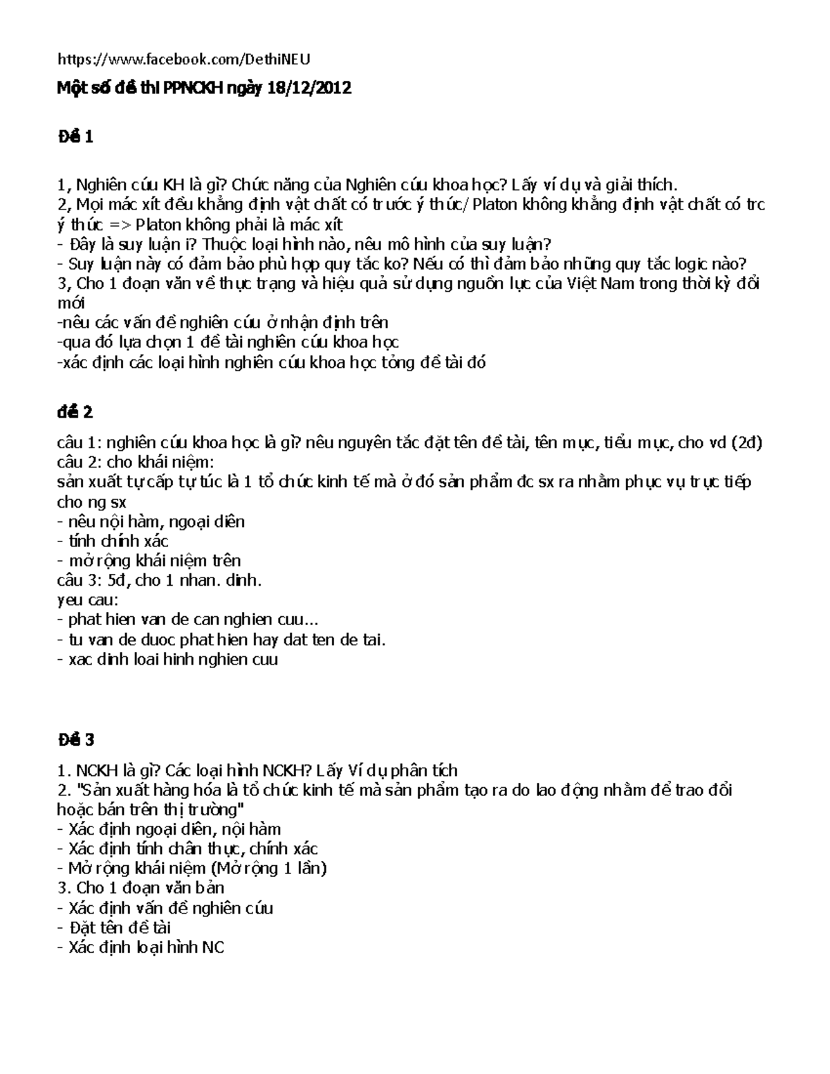 Một số đề thi Ppnckh ngày 18 - facebook/DethiNEU M ột s ố đ ềthi PPNCKH ...
