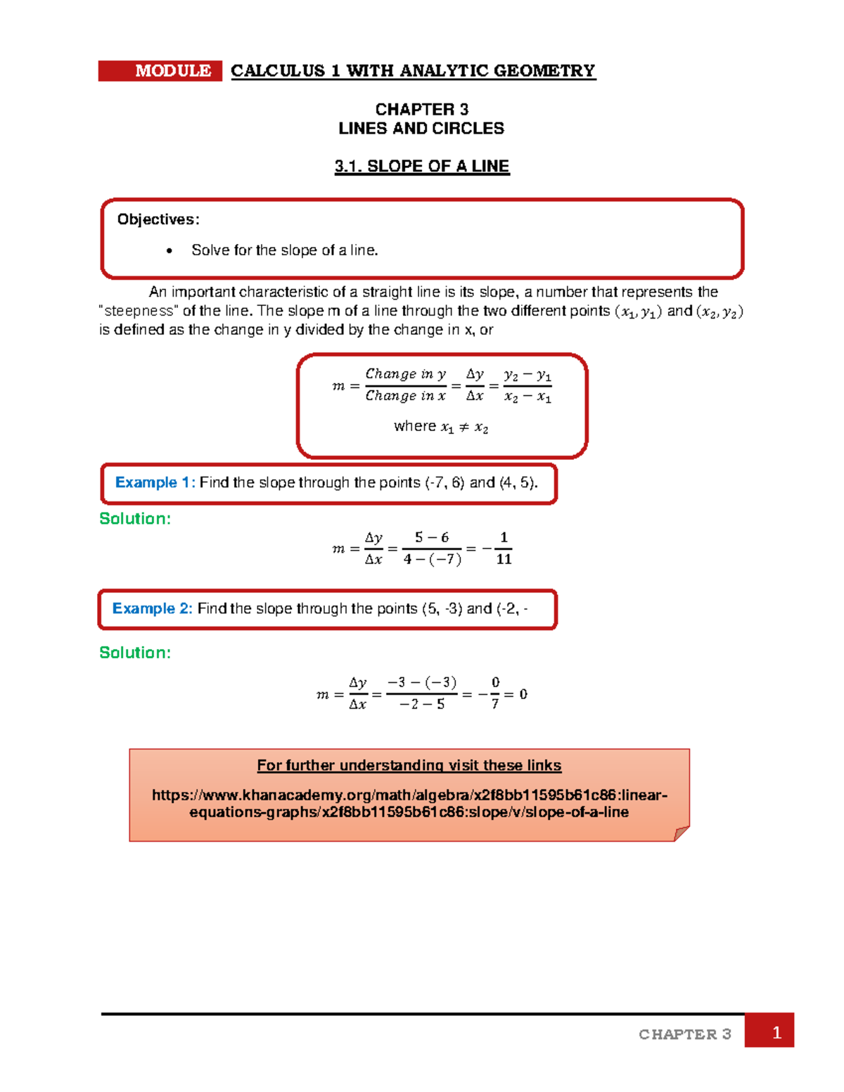 Chapter 3 Lines AND Circles - CHAPTER 3 LINES AND CIRCLES 3. SLOPE OF A ...