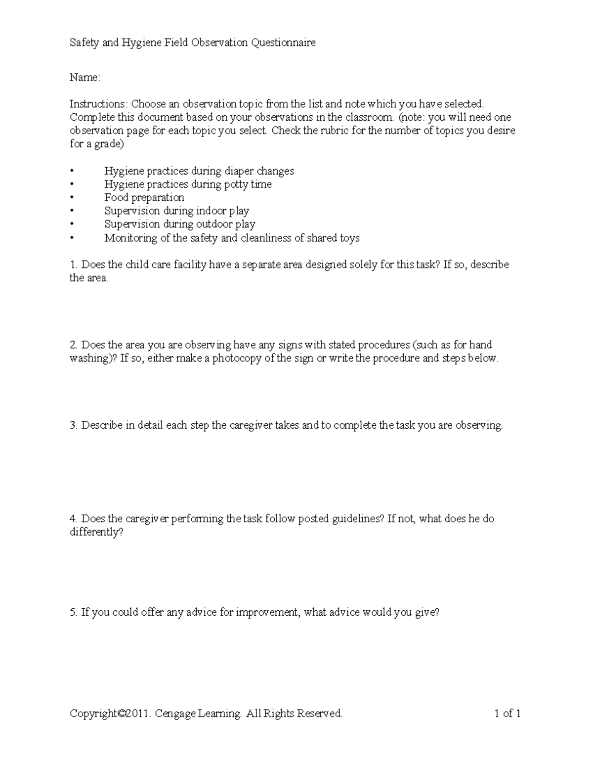 Safety and Hygiene Observation - Safety and Hygiene Field Observation ...